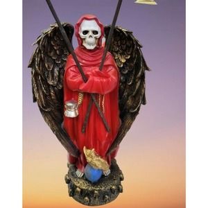 Art | Santa Muerte Red 12 Holy Death Statue With Wings And Two Scythes ...